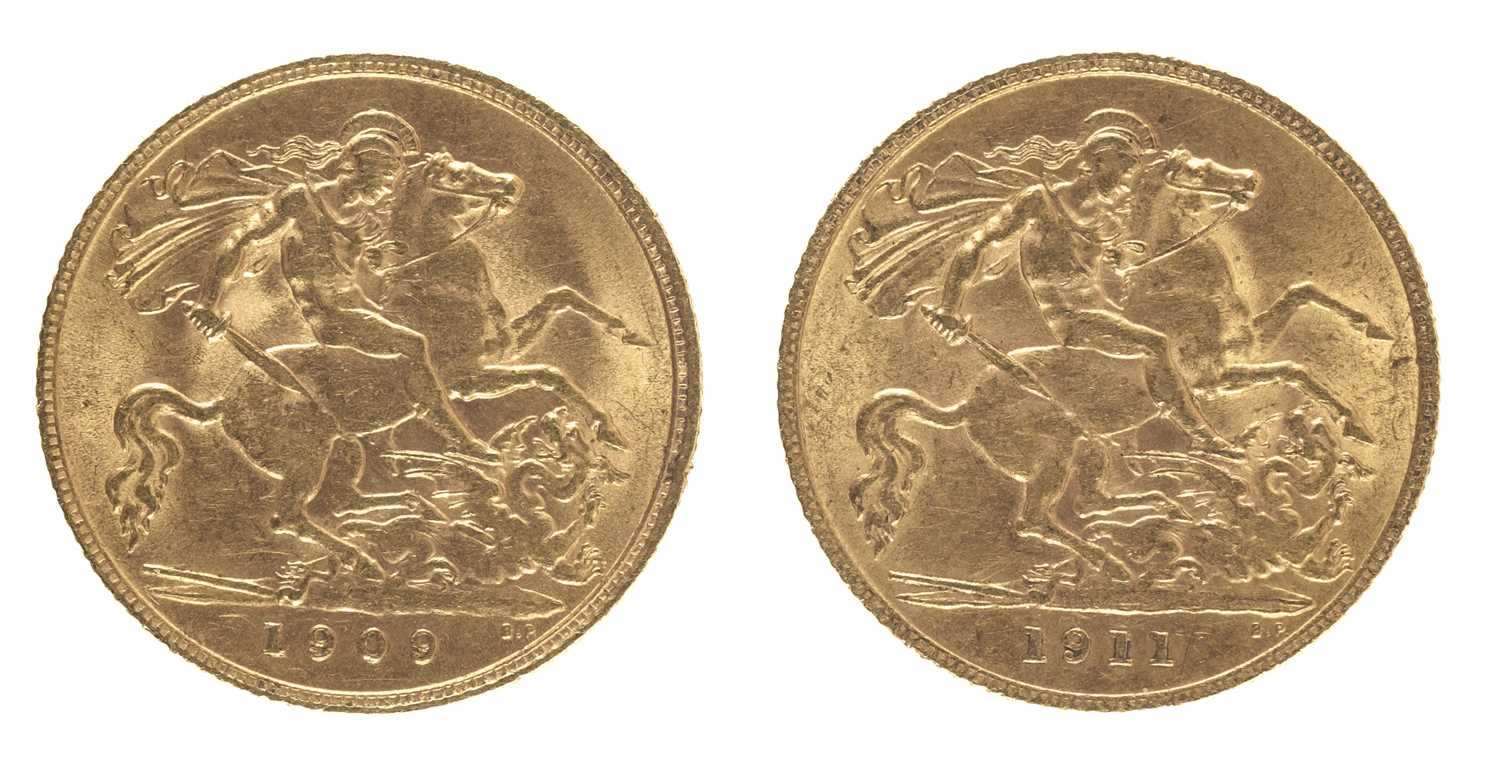 Lot 103 - Sovereigns. Two gold half sovereigns,