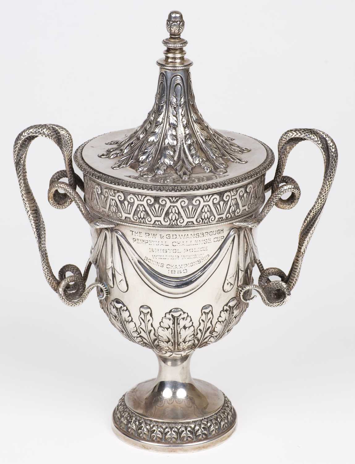 Lot 97 - Boxing Trophy. A George V silver twin handled