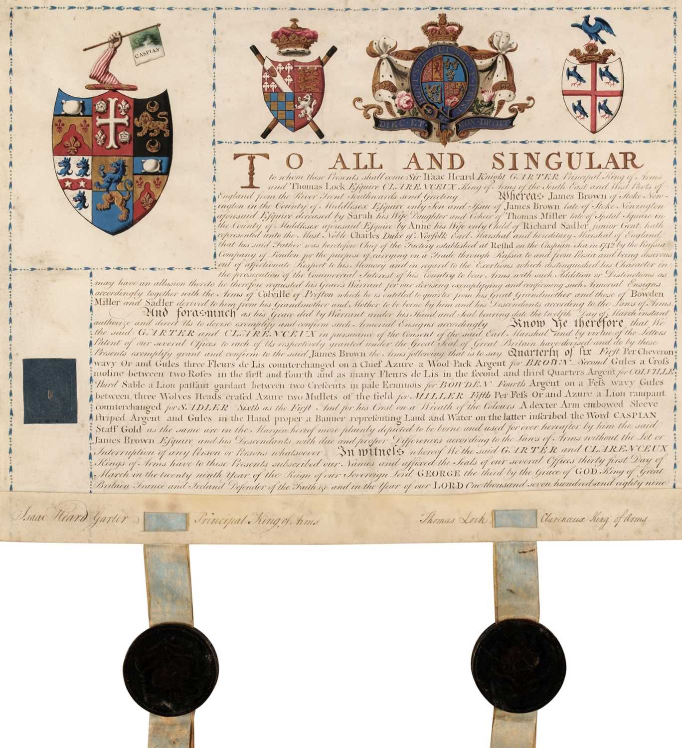 Lot 272 - Grant of Arms. Vellum document signed by two