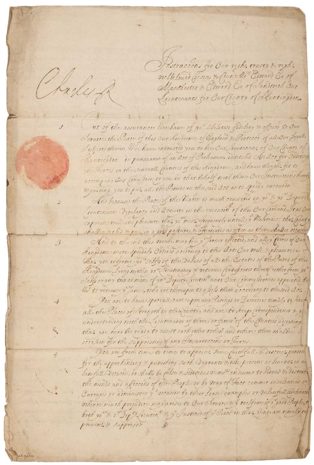Lot 408 - Charles II (1630-1685). Document Signed,