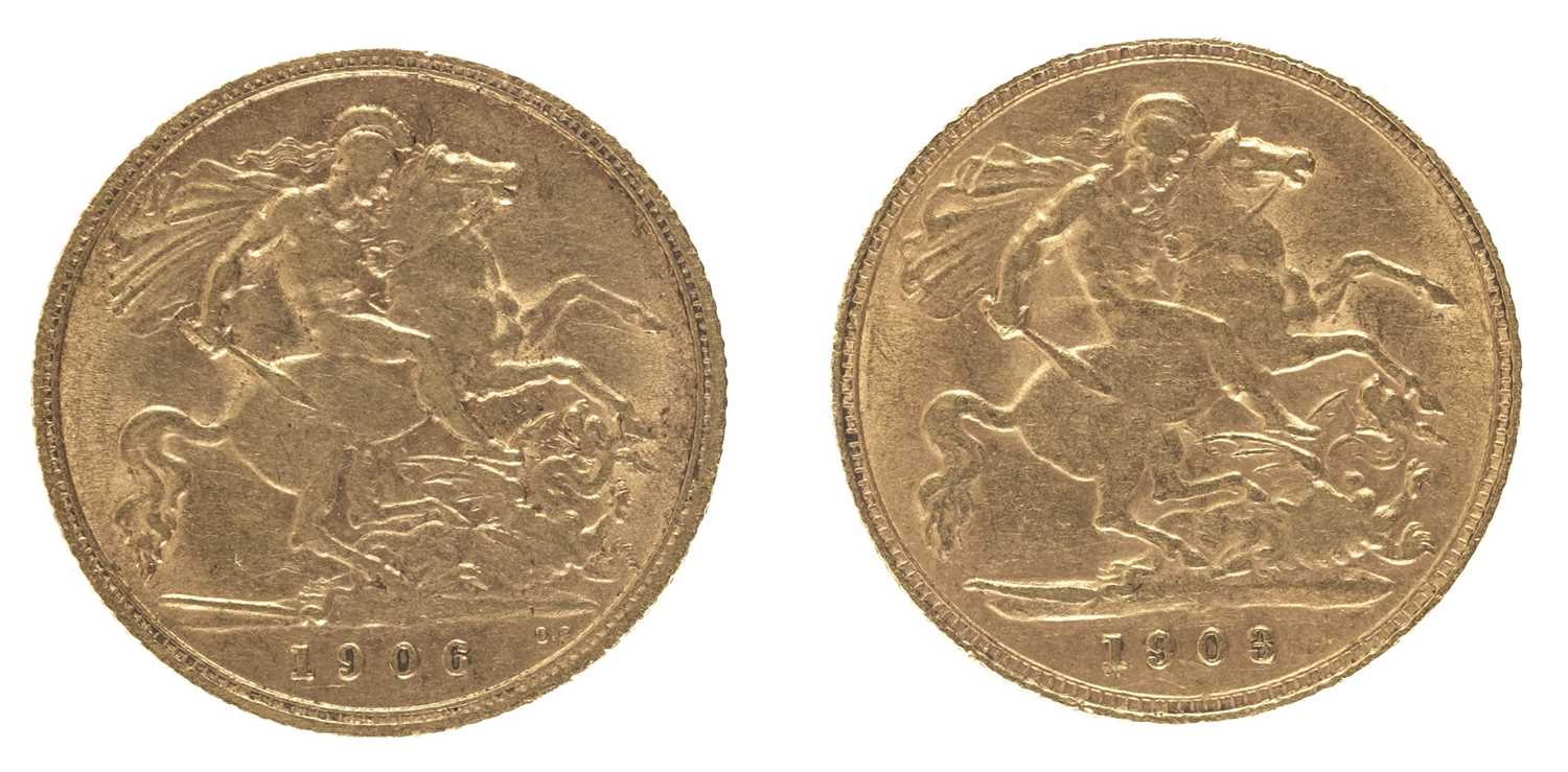 Lot 100 - Sovereigns. Two gold half sovereigns,