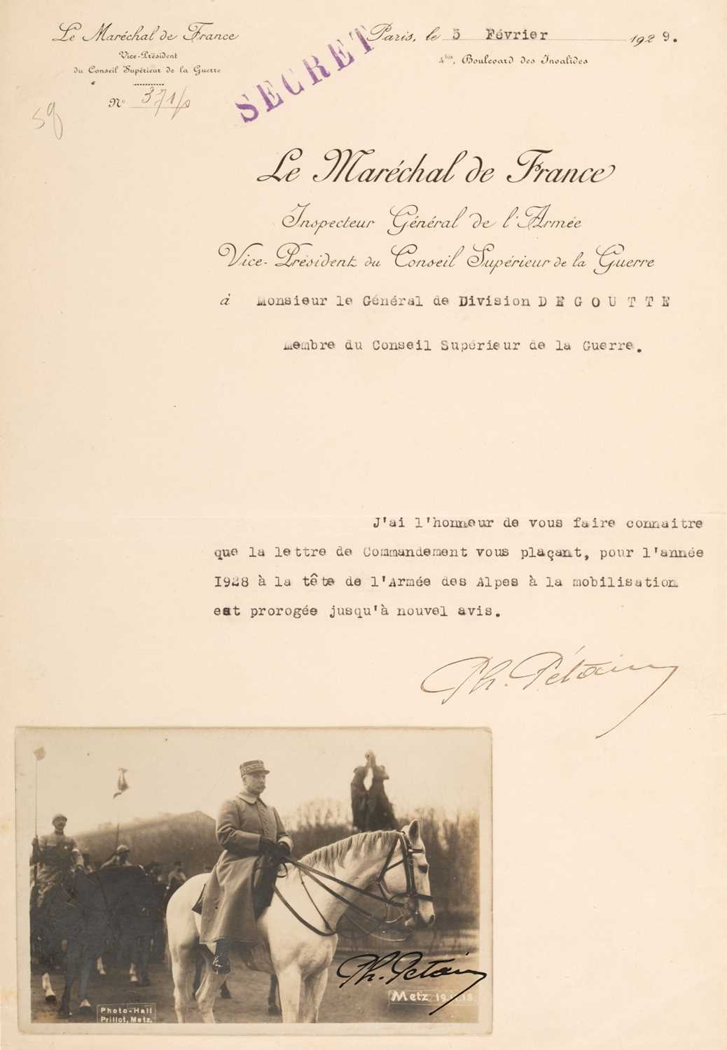Lot 384 - Tassigny (Jean Joseph Marie Gabriel de