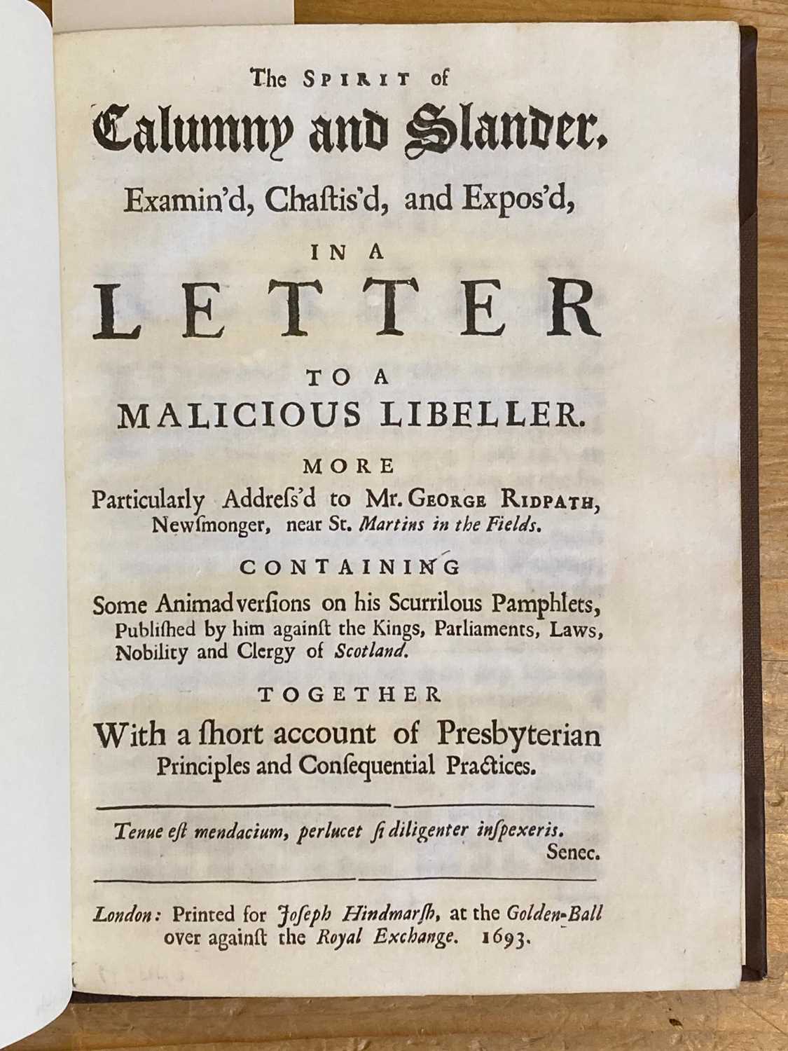 Lot 264 - [Monro, Alexander]. The Spirit of Calumny