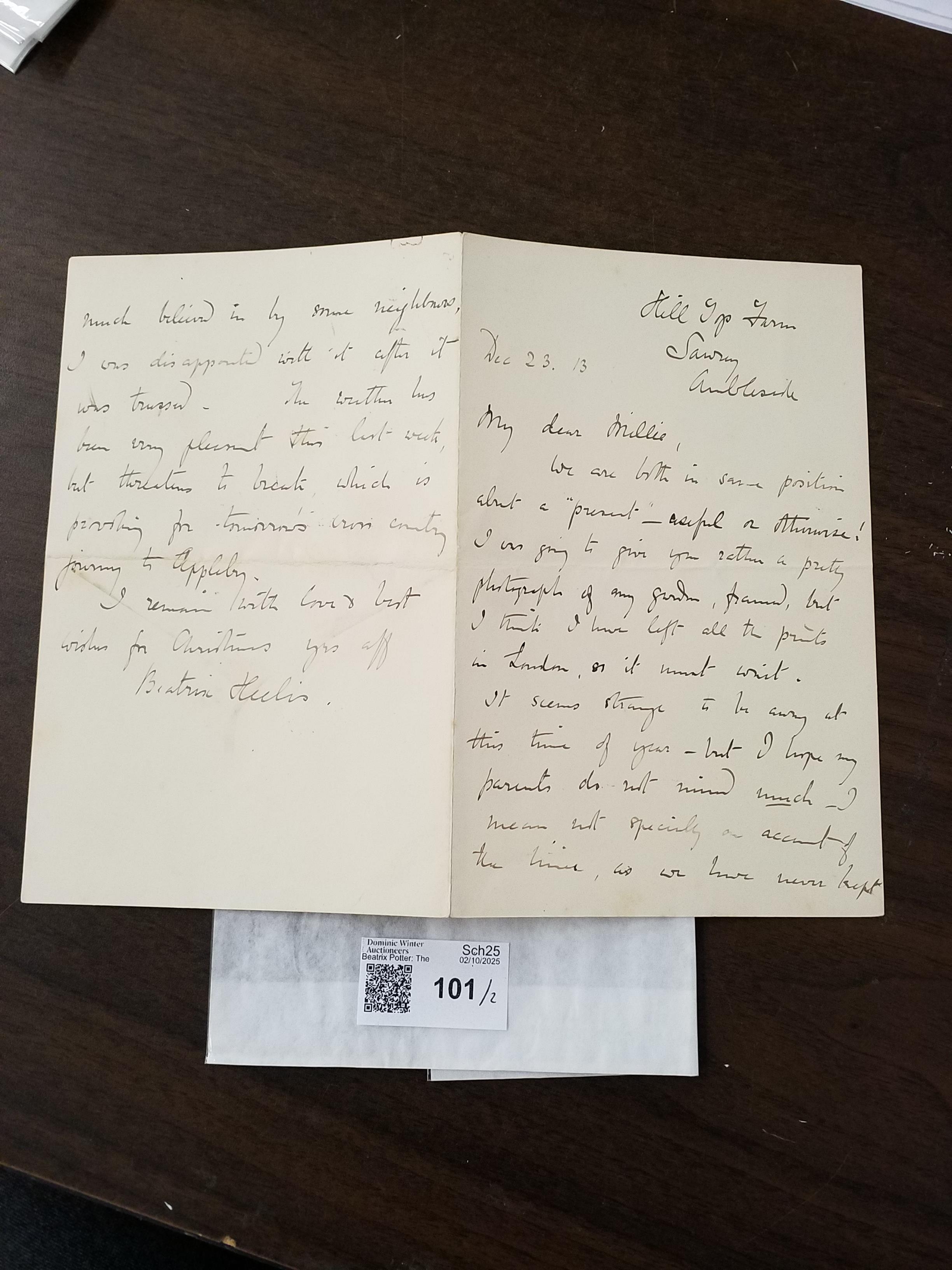 Lot 101 - Potter (Beatrix). Autograph Letter Signed,