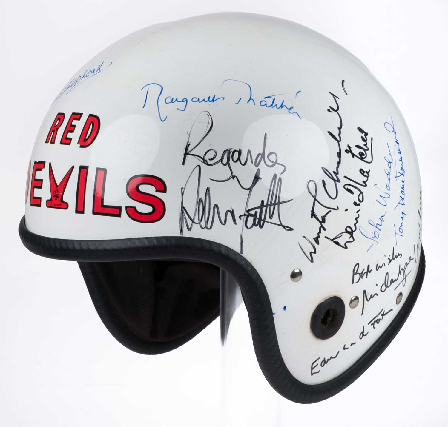 Lot 100 - Red Devils Helmet. A multi-signed helmet